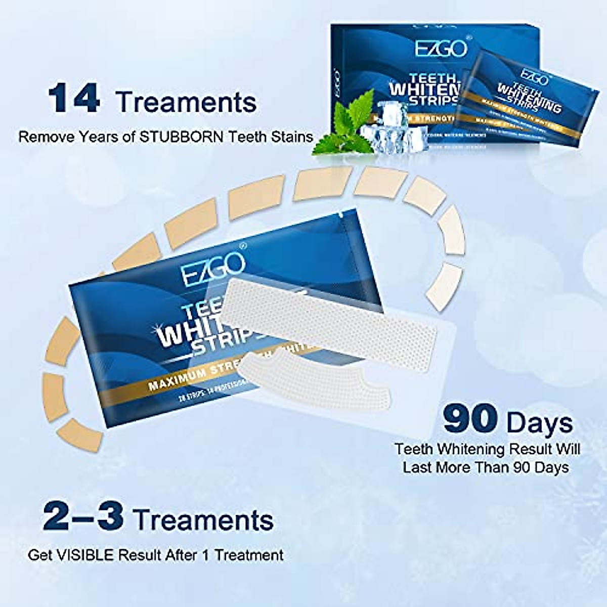 EZGO Teeth Whitening Strips, 28 Non-Sensitive White Strips Teeth Whitening Kit, 14 Sets Fast-Result Teeth Whitener for Tooth Whitening, Helps to Remove Smoking, Coffee, Wine Stains, Gentle and Safe