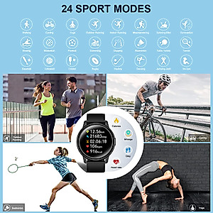 Cillso Smart Watch for Men, IP68 Waterproof Fitness Tracker, Smartwatch for Android iPhone Phones, Activity Tracker with Heart Rate and Sleep Monitor, 24 Sports Modes, Pedometer, Black