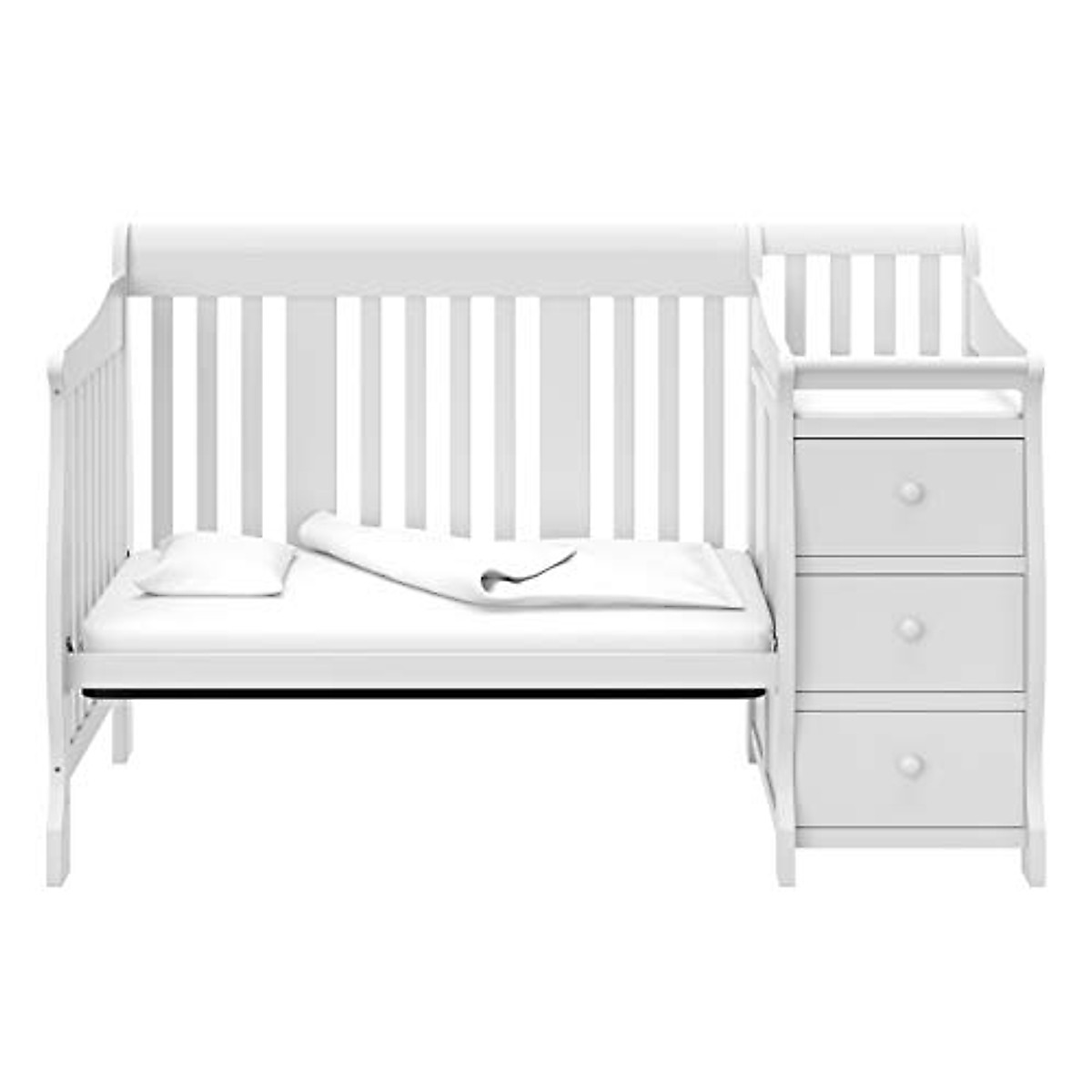 Storkcraft Portofino 5-in-1 Convertible Crib and Changer (White) – Changing Table Combo with Drawer, Converts to Toddler Bed, Daybed Full-Size Storage Drawer