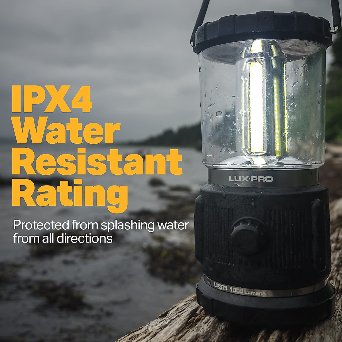 LUXPRO 4D Rugged 1000 Lumen LED Lantern with 4 Broadbeam LEDs for Up to 20 Hours of Use - Camping Lantern with Rubberized Metal Handle and IPX4 Water-Resistant Rating