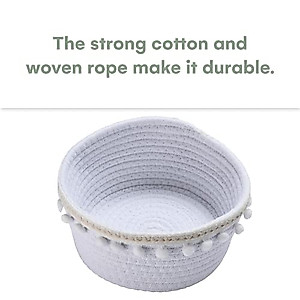 Cotton Rope Storage Basket - Toy Basket, Nursery Baby Laundry Hamper, Decorative Blanket Basket Living Room Storage - Rope Woven Basket for Baby Clothes, Books, Magazines, Blanket - Medium Size