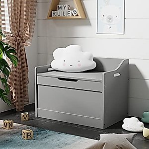 RAAMZO Wood Modern Storage Bench Box Blanket Chest Trunk with Safety Hinged Lid in Grey Finish