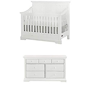 Evolur Parker 5 in 1 Convertible Crib, Winter White with Double Dresser