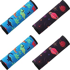 Frienda 4 Pcs Kids Car Seat Belt Cover Car Seat Straps Shoulder Pads Soft Seat Belt Cushion Cartoon Dinosaur Planet Belt Cover Pad for Children Boys Girls