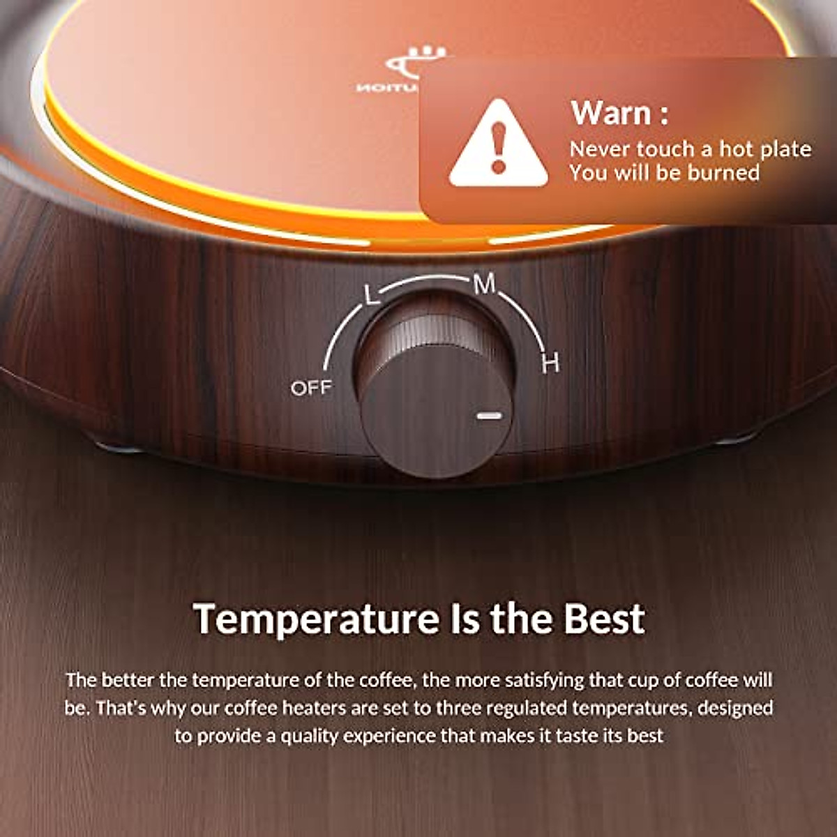SWEETFULL Mug Warmer for Coffee and Tea Coffee Mug Warmer W/12 oz Mug and Lid Coffee Warmer As Coffee Gifts for Desk Office Coffee Lovers. （20W Cup Warmer Candle Warmer Auto Shut Off） (Wood Grain)