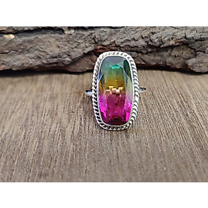 Boho Ring, Watermelon Tourmaline Ring, Rings for Women, 925 Solid Sterling Silver Ring, Tourmaline Quartz Ring, Handmade Jewelry, Statement Ring, Gift for Her (8)