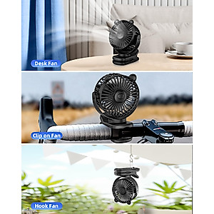 KIDEE Portable Clip on Fan, Small Desk Fan Battery Operated, 360° Rotation, Cute Design, 3 Speed, Mini Table Fan USB Rechargeable, Personal Cooling Baby Stroller Fan for Home Office Outdoor Travel