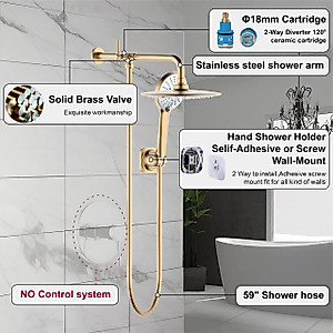 Derengge Brushed Gold Shower combo,9 Inch Shower Head and Handheld Shower with Diverter Shower Arm,SCA-0288-BG