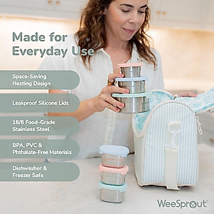 WeeSprout 18/8 Stainless Steel Food Storage Containers - Set of 3 Metal Food Storage Containers (150 ml, 200 ml, 400 ml), Leakproof Silicone Lids, Easy to Open, Durable, for Snacks, Lunches, Sauces