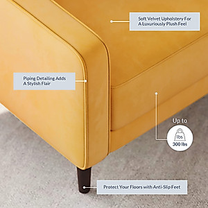 BELLEZE Accent Chairs for Living Room, Mid Century Modern Armchair Velvet Upholstered Comfy Side Chair Button Tufted Back Lounge Reading Chair for Bedroom - Valencia (Yellow)