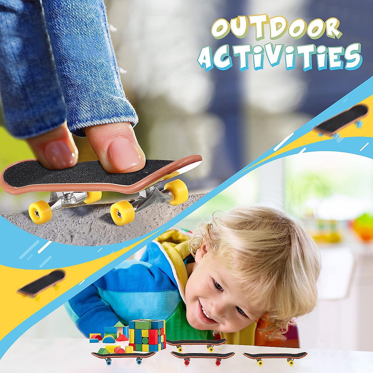 Civaner 10 Pack Valentines Day DIY Kids Finger Skateboard Set with Box and Replacement Accessories, Mini Collectible Fingerboard, Finger Toy Kit, Valentine Party Favor for Kids Children Finger Skater