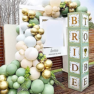101 PC Greenery Bridal Shower Decorations Balloon Boxes Gold- Blocks with BRIDE TO BE + GROOM + A - Z Letters and 40 Balloons- Engagement Bachelorette Parties Weddings Centerpieces Photo Booth Props