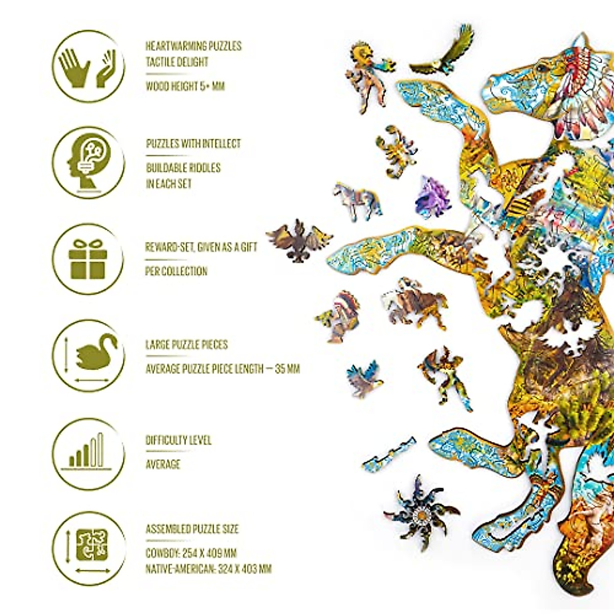 DAVICI - Wooden Jigsaw Puzzles for Adults | Exclusive Wooden Puzzle for Adults, Teens, Family | Uniquely Shaped Jigsaw Puzzles | Exclusive Wood Puzzle | Large | 12.8x15.9 in | 2x130 pcs | The Mustangs