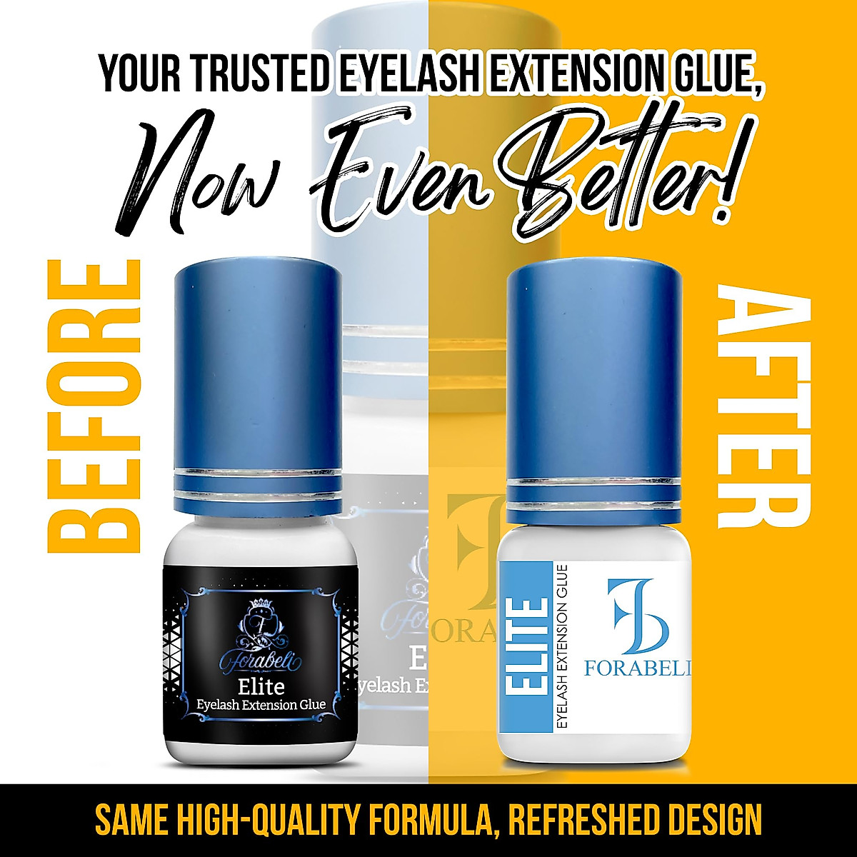 Forabeli Elite Fast Dry Eyelash Glue 5ml - 1 Sec Drying Time, 7 Weeks Retention, Maximum Bonding Power, Black Adhesive for Professional Use
