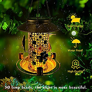 MIXXIDEA Solar Bird Feeder for Outdoors Hanging Waterproof Wild Cardinal Bird Feeders Heavy Duty Solar Powered Garden Lantern Bird House Feeder with Light for Bird Lovers - 2 Lb Seed Capacity