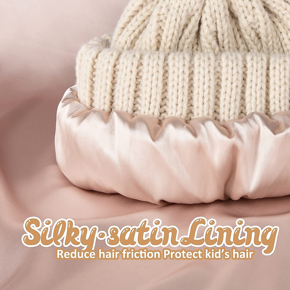 FURTALK Toddler Beanie Satin Lined Baby Boys Girls Winter Hats Pom Pom Beanies for Kids Beige