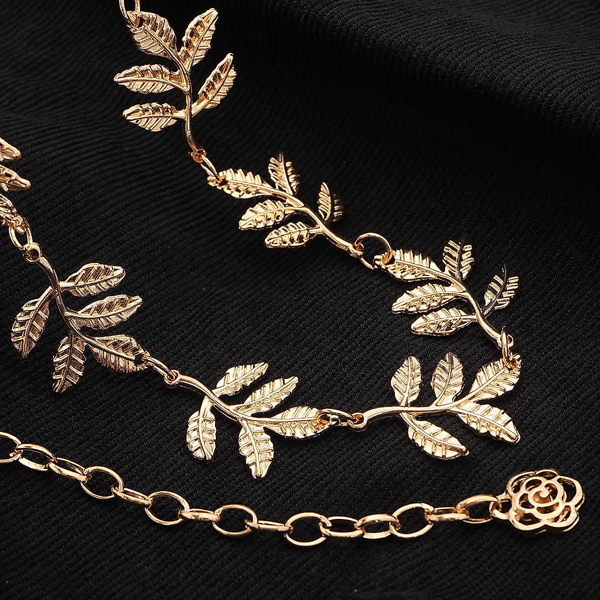 HIQUACC Metal Waist Chain Body Belly Belt Chains Jewelry Accessories for Women Girls (Leaf Gold-S)