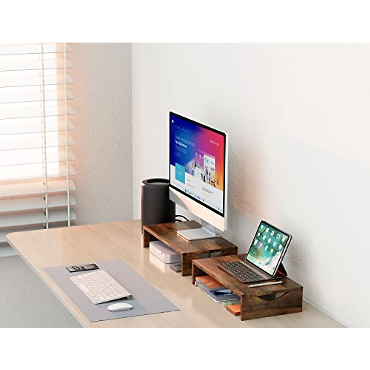 Zimilar 2 Pack Monitor Stand Riser, Wood Monitor Riser for 2 Monitors, Premium Wooden Dual Monitor Stand Laptop Stand for Home & Office