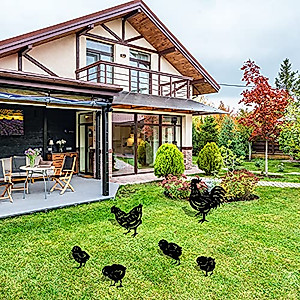 6Pcs Chicken Yard Art Garden Metal Statue Decor, Lifelike Rooster Hen Animals Stakes Outdoor Decorations, Black Hollow Out Chickens Family Silhouette Sets for Farmhouse Pathway Lawn (B)