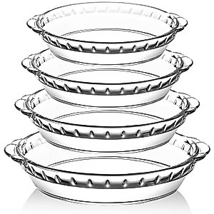 4 Packs Glass Pie Plates, MCIRCO Deep Pie Pans Set (7"/8"/9"/10"), Pie Baking Dishes with Handles for Baking and Serving, Clear