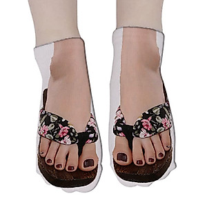 YAMKNICE 3D Flip-Flops Fun Socks,Women Girls Funny Crazy 3D Tie-Dye Socks,Look Like Shoes Sandal Novelty Silly Low Cut Ankle Socks (B style,4 Pairs)