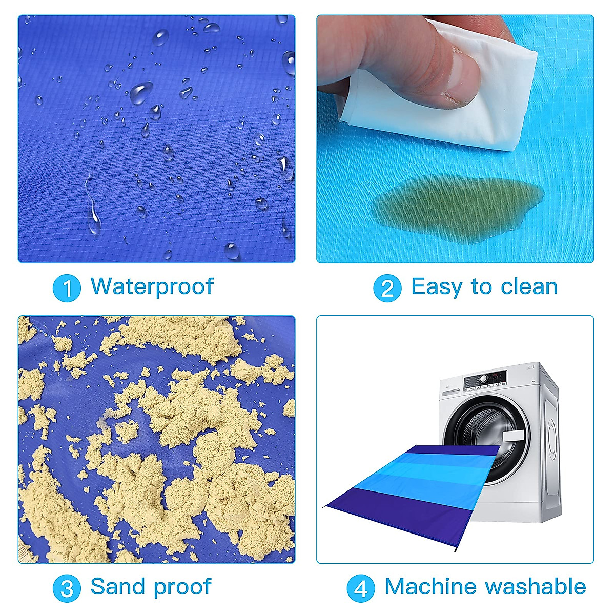 BYDOLL Beach Blanket 78''×81'' 4-7 Adults Oversized Lightweight Waterproof Sandproof Large Picnic Mat for Travel Camping Hiking Picnic(78" X 81", Blue-Mixed)