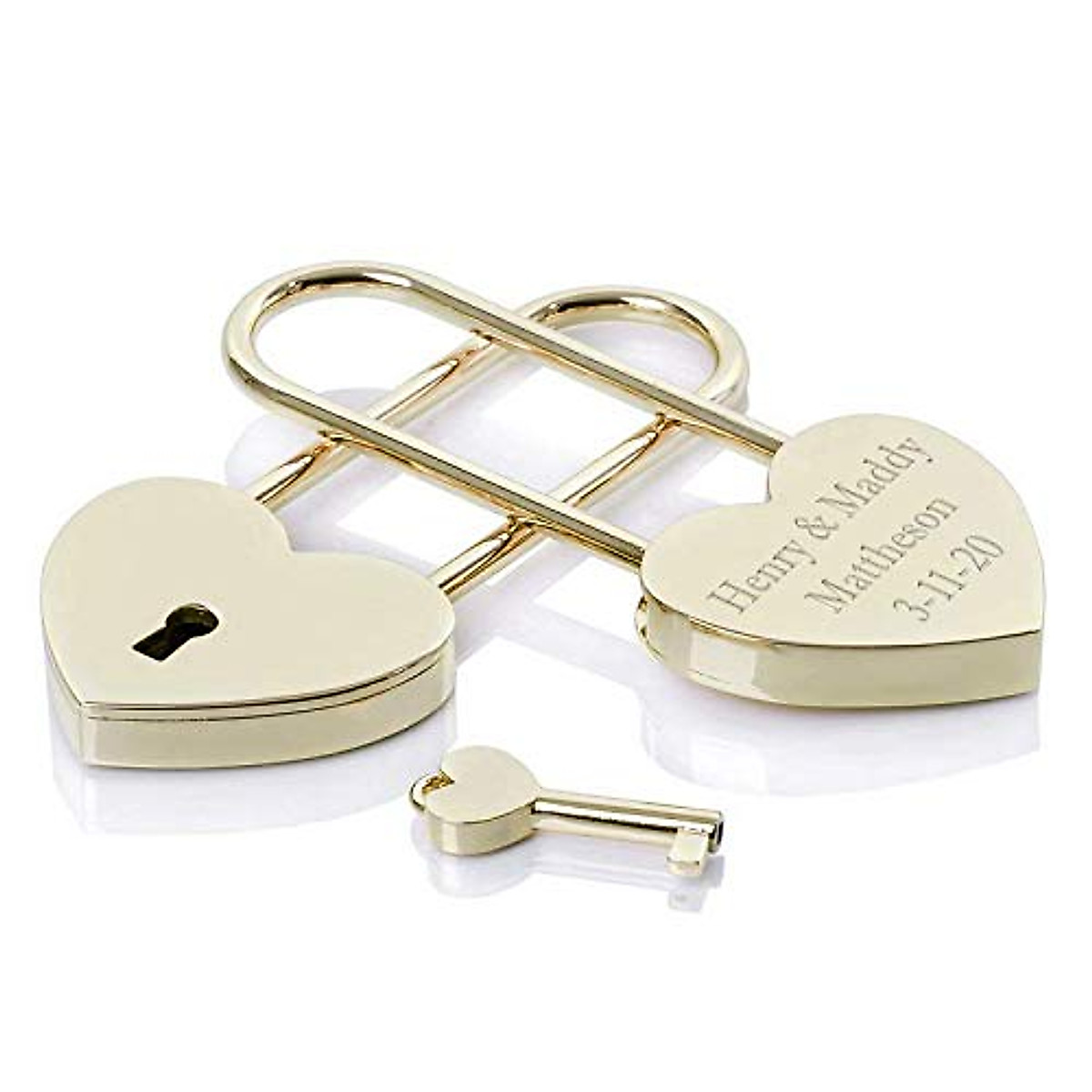Personalized Gold Heart Shaped Love Padlock Engraved Free Lock with Functional Key Custom Engraving - Ships from USA