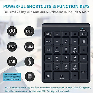 Bluetooth Number Pad for Laptop, Wireless Numeric keypad, 28 Keys Numpad Number Keypad Bluetooth 10 Keys Number Pad for Laptop, MacBook Air/Pro, iMac, Surface Pro, etc