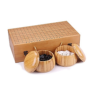 Wowwoody 19x19 Go Game SetHigh Grade Gift Box Board with Single Convex Melamine Stones and Bowls Set