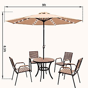 JMEXSUSS 9ft Patio Umbrella with Solar Lights, 32 LED Lighted Umbrella Outdoor Patio Table Umbrella, 8 Ribs Market Umbrella w/Tilt Adjustment and UV-Resistant Fabric, Khaki