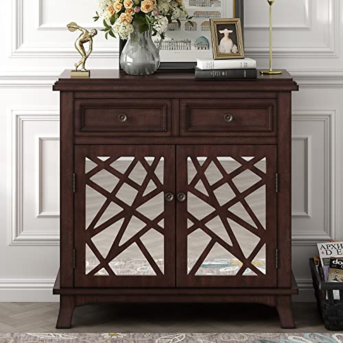 Rhomtree 30.3'' Kitchen Sideboard Buffet with Doors, Drawers and Adjustable Shelf, Storage Cabinet Wood Accent with Durable Wooden Build Large Storage Space Buffet Ample Storage Space (Brown)