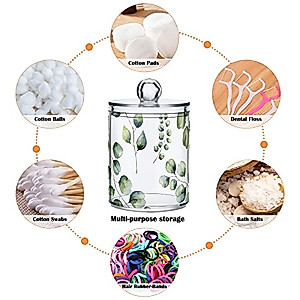 ALAZA Bathroom Canister Set of 2, Tropical Flowers Green Eucalyptus Leaves Plastic Jars Holder Dispense Qtip Holder Storage Jars with Lids,Home Decor