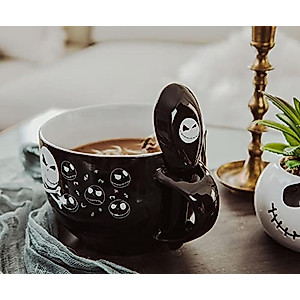 Disney The Nightmare Before Christmas Cross Bones Ceramic Soup Mug Bowl With Spoon | Holds 24 Ounces