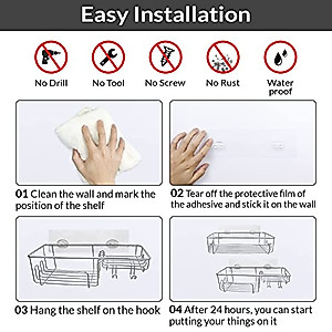 Mungsiii 2 Pack Shower Racks for Inside Shower,No Rust Adhesive Stainless Steel Shower Caddy,Soap,Razor and Shampoo Holder for Bathroom Shower Organizer