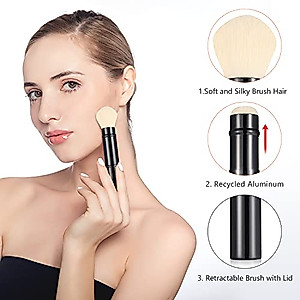 Falliny Dual Retractable Kabuki Makeup Brushes, Travel Face Blush Powder Brush, Double-Ended Foundation Concealer Brush with Cap for Blush, Bronzer, Buffing, Highlighter, Flawless Powder Cosmetics