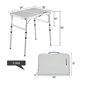 REDCAMP Small Folding Camping Table 2ft, Portable Outdoor Folding Table Aluminum Camp Table Adjustable Height Lightweight for Picnic Cooking Beach,3 Heights