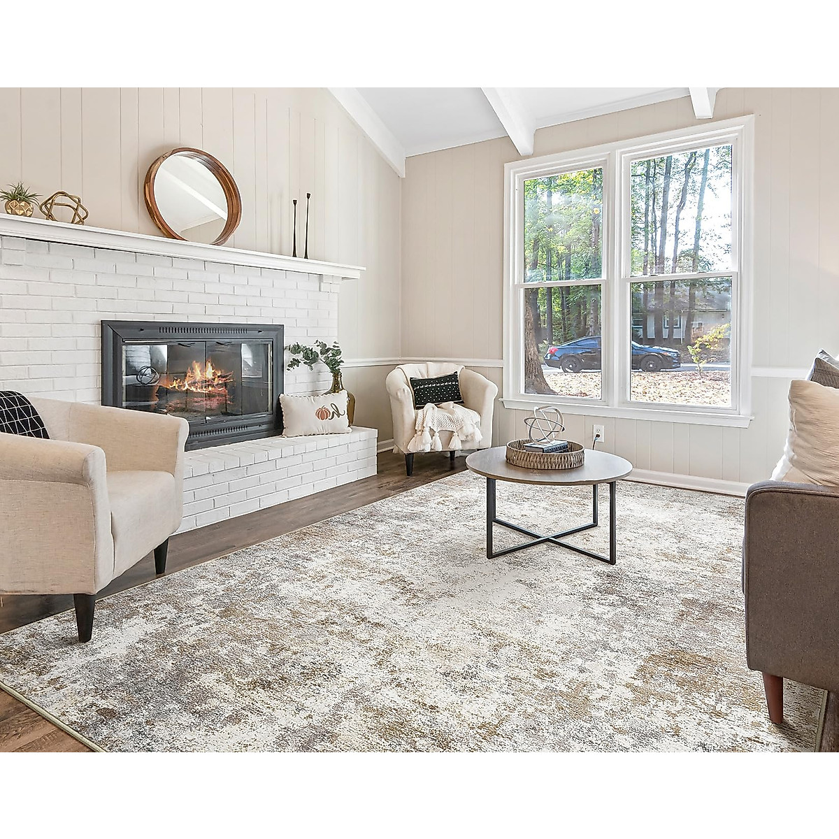 UERMEI 9x12 Area Rug Living Room Rugs - Washable Neutral Modern Abstract Soft Thin Large Rug Indoor Floor No Slip Rug Carpet for Bedroom Under Dining Table Home Office Decor - Brown Grey