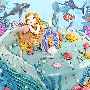 Girls Glitter 6 Birthday Number Candle, Pink Shell Sequins Blue Purple Pearls Number Birthday Candles for Boys Girls Birthday Cakes Mermaid Themed Birthday Decorations Party Supplies Number 6 Candle