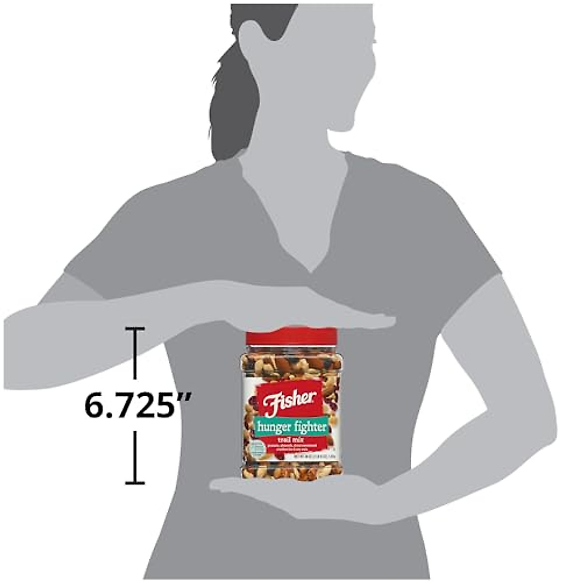 Fisher Snack Hunger Fighter Trail Mix, 38 Ounces, Peanuts, Almonds, Dried Sweetened Cranberries, Soy Nuts