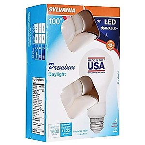 LEDVANCE, Daylight 40243 Sylvania 100 Watt Equivalent, A21 LED Light Bulbs, Dimmable, Color 5000K, Made in The USA with US and Global Parts, 4 Pack