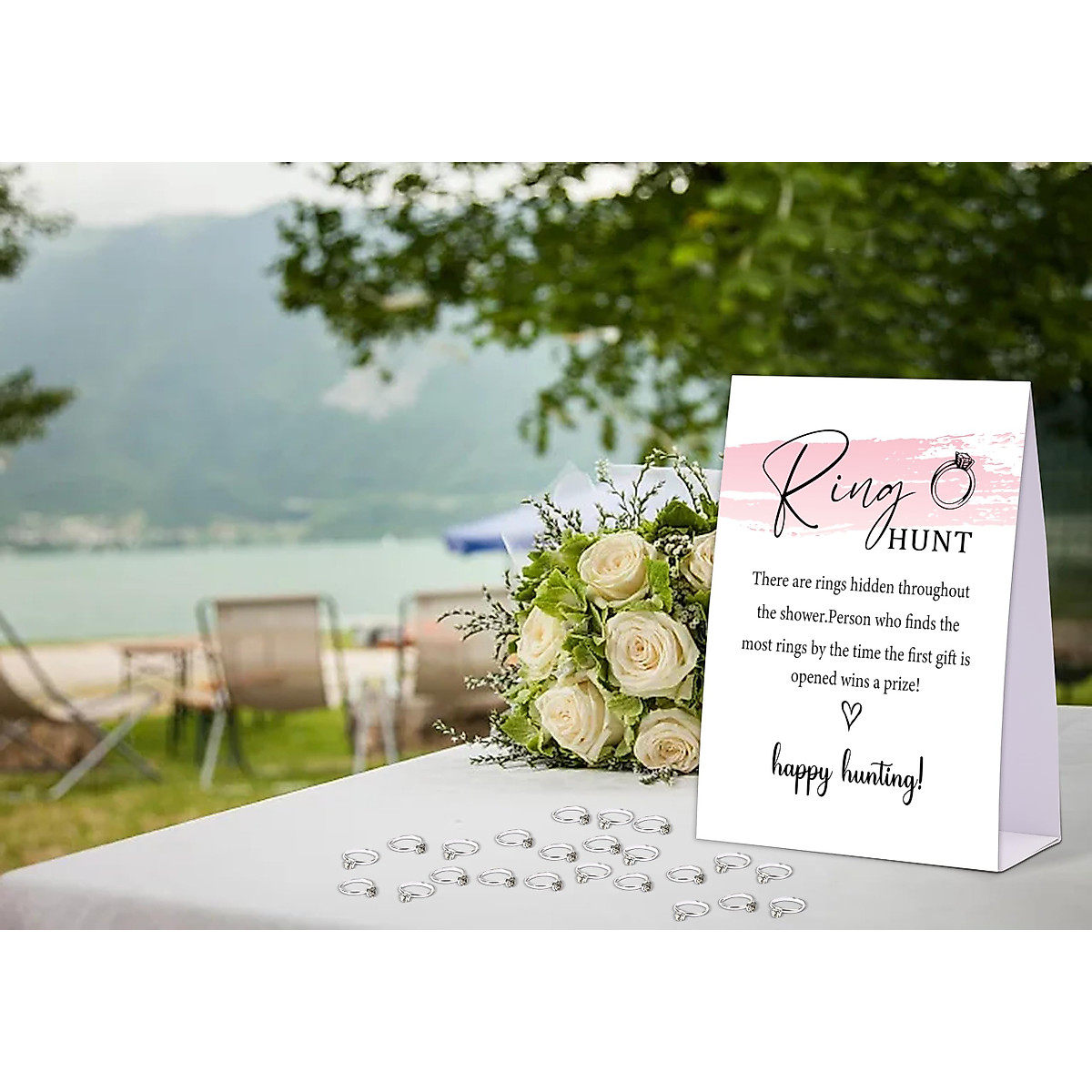 Pink Swash Ring Hunt Game, Find the Rings Bridal Shower Game with 30 Fake Rings, Modern Bridal Shower Decorations, Wedding Shower or Bachelorette Party Supplies - 05