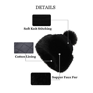Soul Young Women's Faux Fur Hat Black Russian Cossack Knit Pompom Ski Snow Cap for Winter White(One Size,Black)