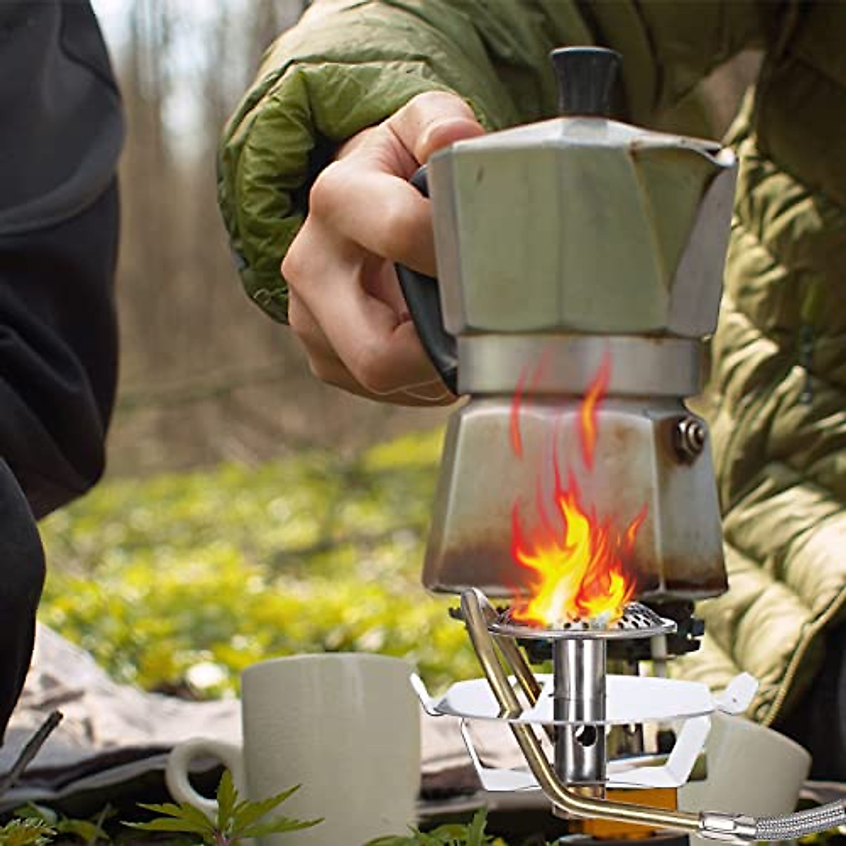 YARNOW 4pcs Case Barbecue Hiking Backing Camp Propane Stainless Bbq Stoves Small Picnic Adjustable Regulator Burner Butane and Portable Back Carry Steel Cooker Patio Hose for Camping