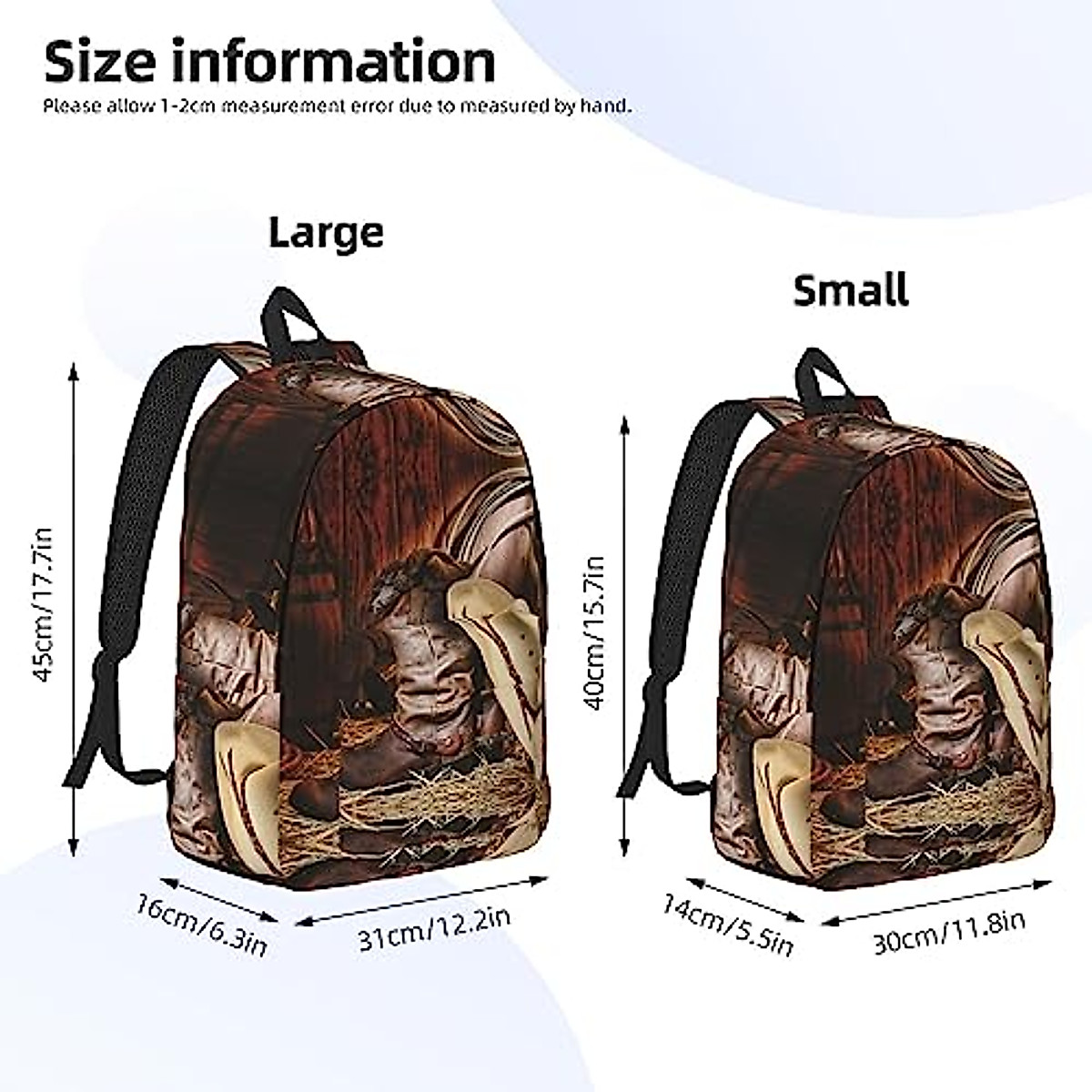 NOKOER Cowboy Black Hat Western Boots Printed Canvas Backpack,Casual Daypacks,Laptop Backpack,Lightweight Travel Daypack