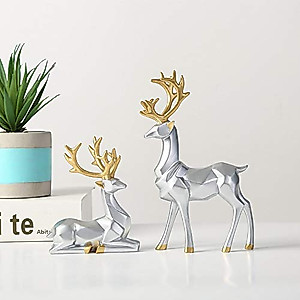 OUTASIGHT Nordic Style Origami Elk, Resin Sitting Standing Deer Statues, Reindeer Figurines, Ornaments Living Room TV Cabinet Wine Cabinet Gifts for Home Decoration (One Pair) (White)