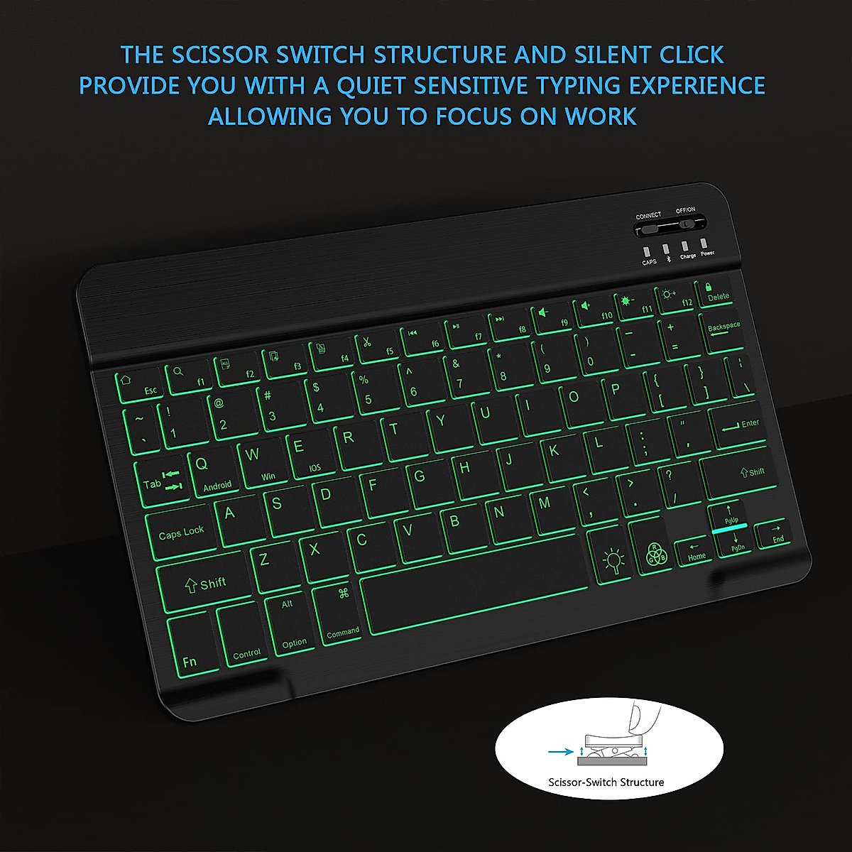 Backlit Bluetooth Keyboard Small Portable External Wireless Keyboard Cordless Rechargeable Illuminated for Android Tablet Cell Phone Smartphone iPad Pro Air Mini iPhone Windows Surface (Black)