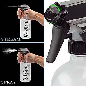 Cornucopia Brands Cleaning Spray Bottles Set, Glass (Set of 4, 16-Ounce); Refillable Trigger Sprayers w/Mist/Stream Settings and Farmhouse Script