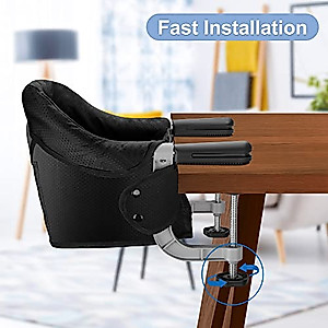 Fast Table Chair Hook on High Chair Clip on Table Clamping Chair High Load Fold-Flat Storage Tight Fixing Feeding Seat Attach to Table Ideal Folding Chair for Travel (Black)