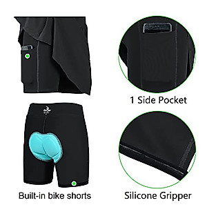 beroy Women Quick Dry and Breathable Cycling Skirt Shorts,Bike Skorts Pantskirt with 3D Padded(XL,Black)
