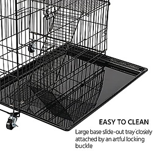 Yaheetech Collapsible Large 3-Tier Metal Wire Pet Cat Kitten Ferret Chinchilla Cage Playpen Crate Enclosure Kennel Cat Home on Wheels Indoor Outdoor 3X Ramp Ladders/1x Hammock